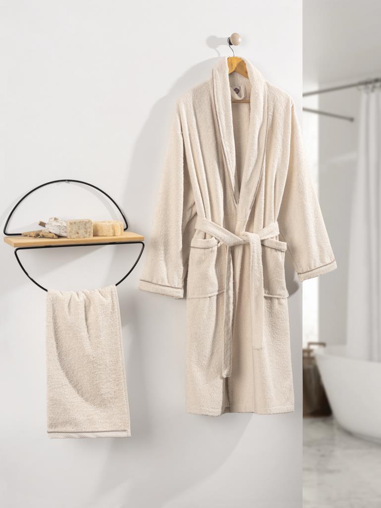 100% Cotton Deluxe Single Bathrobe Set Cream M – Cotton Box