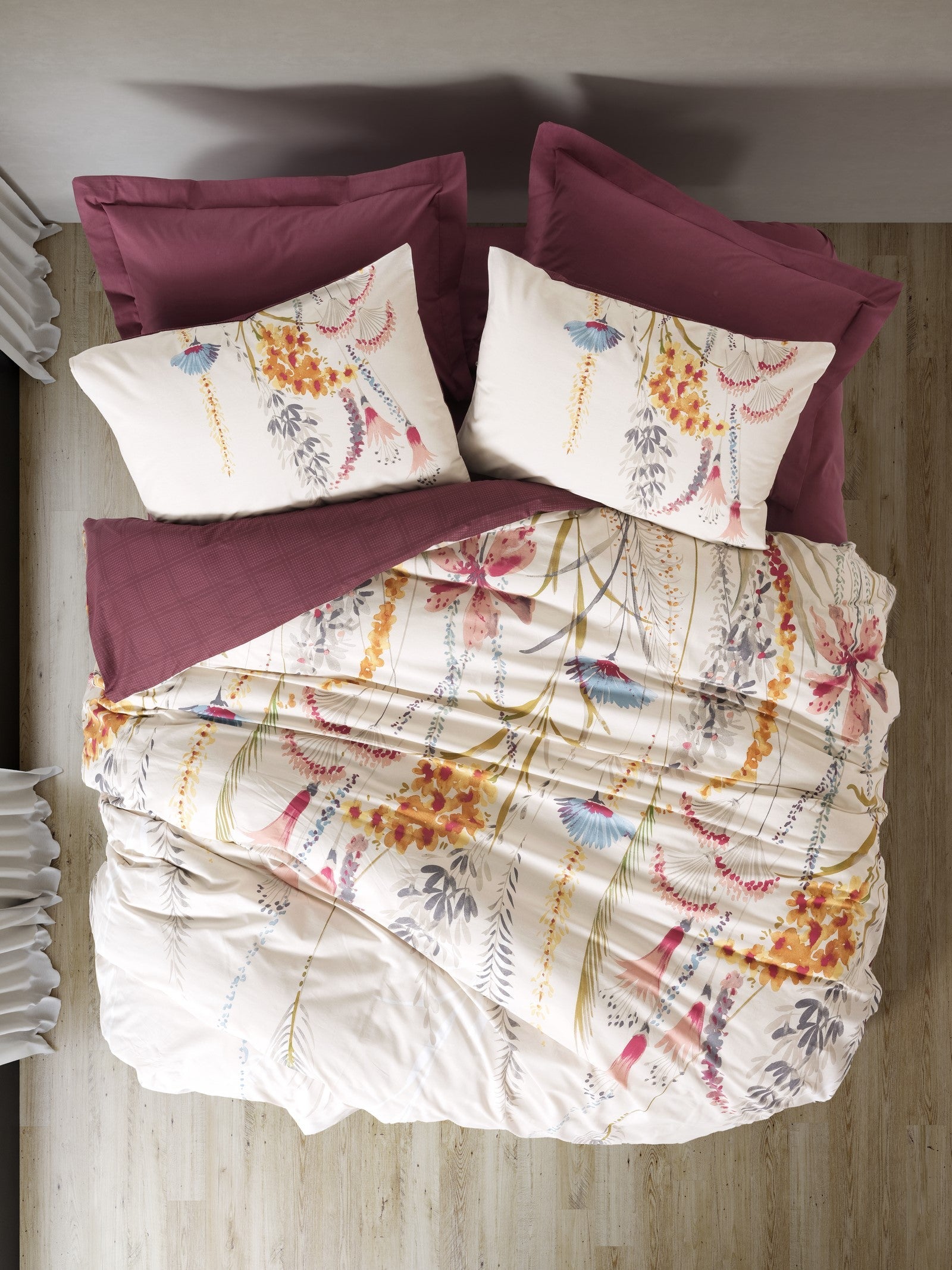 Çift Kişilik Nevresim Takımı Flos Bordo – Cotton Box