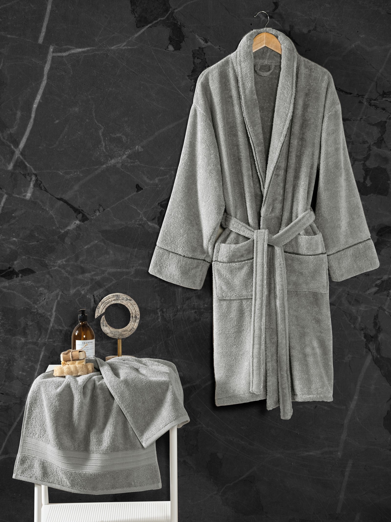 Exclusive Single Bathrobe Set Gray L/XL – Cotton Box