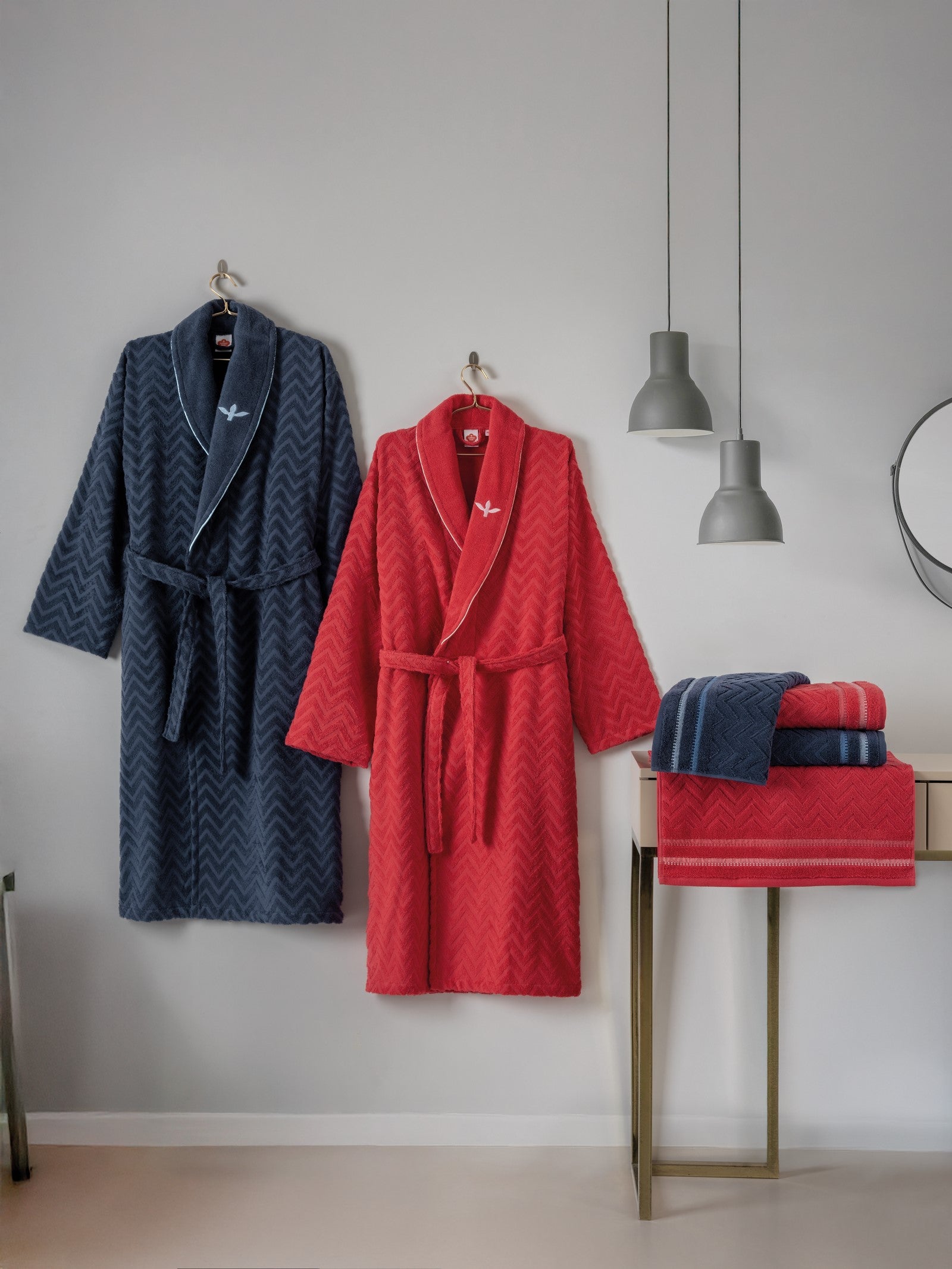 Masculine Family Bathrobe Set Abel Red-Navy Blue – Cotton Box